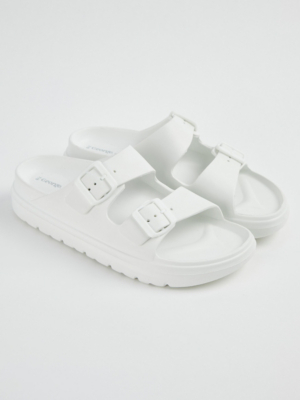 White Double Buckle Flatbed Sandal Sliders | Women | George at ASDA