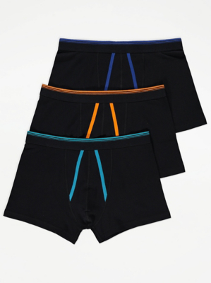 Black Bright Trim A-Front Trunks 3 Pack | Men | George at ASDA
