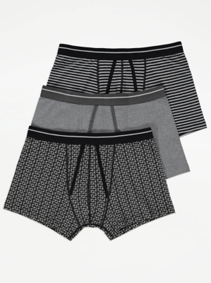 Grey Striped Geometric A-Front Trunks 3 Pack | Men | George at ASDA