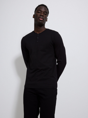 Black Grandad Collar Long Sleeve Top | Men | George at ASDA