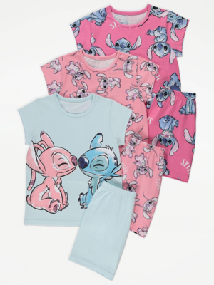 Disney Lilo & Stitch Angel Pink Short Pyjamas 3 Pack | Kids | George at ...