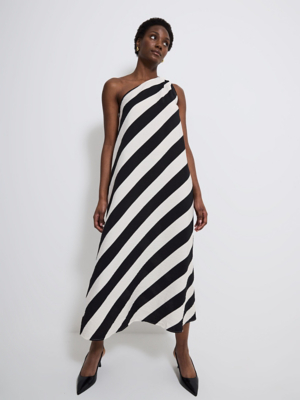 Stripe Satin One Shoulder Midi Dress | Women | George at ASDA