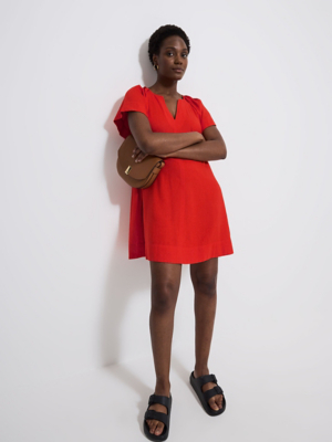 Red Linen Blend Mini Swing Dress | Women | George at ASDA
