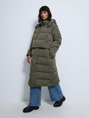 Khaki 5 in 1 Long Hooded Padded Coat | Women | George at ASDA