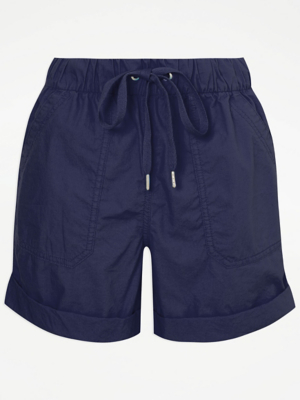 Navy Drawstring Poplin Shorts | Women | George at ASDA