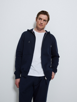 Navy Drawstring Plain Zip Up Hoodie | Men | George at ASDA