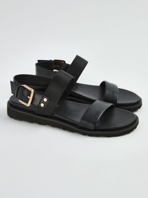 Black Buckle Strappy Chunky Sandals | Women | George at ASDA