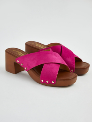 Pink Cross Strap Clog Heel Sandals | Women | George at ASDA
