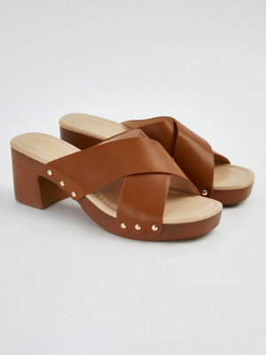 Tan Cross Strap Clog Heel Sandals | Women | George at ASDA