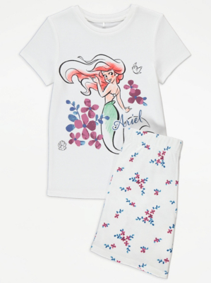 Disney Princess Ariel White Floral Short Pyjamas | Kids | George at ASDA