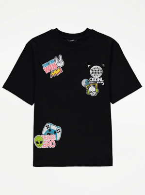 Black Gamer Sticker Graphic T-Shirt | Kids | George at ASDA