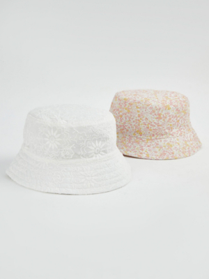 Floral Embroidery Bucket Hats 2 Pack | Kids | George at ASDA