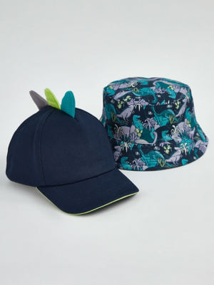 Navy Dinosaur Bucket Hat and Cap Set | Kids | George at ASDA