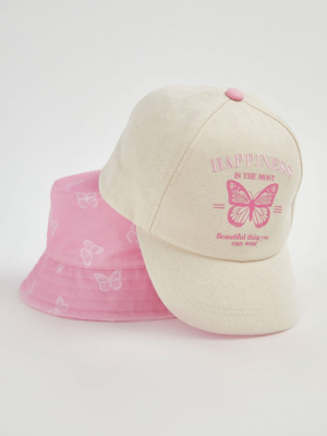 Glitter Sparkle Butterfly Bucket Hat and Cap Set | Kids | George at ASDA