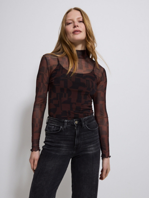 Brown Patterned Mesh Long Sleeve Top | Women | George at ASDA