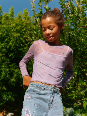 Disney Lilo and Stitch Lilac Mesh Long Sleeve Top | Kids | George at ASDA