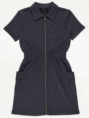 Charcoal Zip Front Cargo Dress | Kids | George at ASDA
