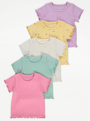 Pastel Heart Ribbed Tops 5 Pack | Baby | George at ASDA