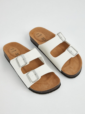 White Double Buckle Flatbed Sandals | Women | George at ASDA