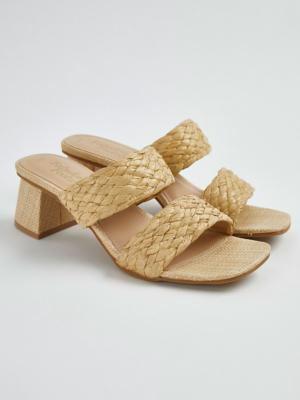 Plaited Straw Strap Raffia Block Heel Sandals | Women | George at ASDA
