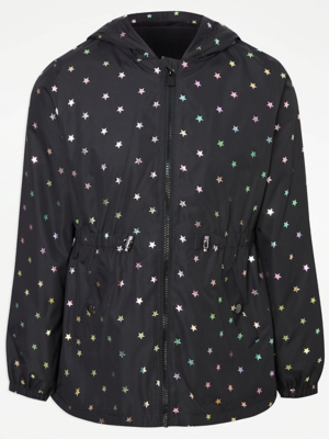 Black Foil Star Lightweight Rain Mac | Kids | George at ASDA