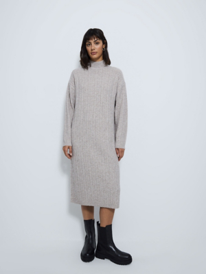 Stone High Neck Ribbed Knitted Midi Dress | Women | George at ASDA