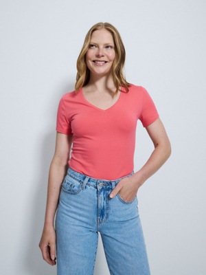 Coral Basic V Neck Top | Sale & Offers | George at ASDA