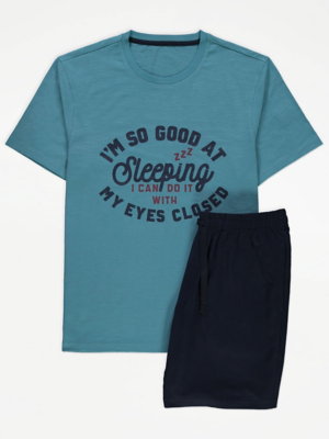 Teal I’m So Good At Sleeping Short Pyjamas | Men | George at ASDA