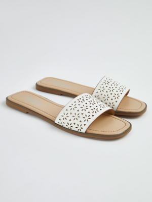 White Laser Cut Flat Slider Sandals | Women | George at ASDA