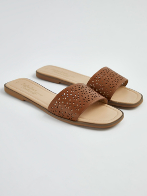 Brown Laser Cut Flat Slider Sandals | Women | George at ASDA