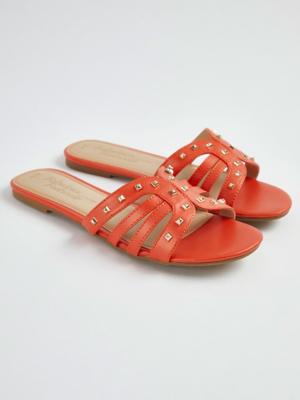 Bright Orange Studded Flat Sandals | Women | George at ASDA