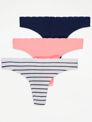 Ribbed Seam Free Comfort Thongs 3 Pack | Lingerie | George at ASDA
