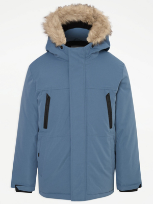 Slate Blue Faux Fur Trim Parka Coat | Kids | George at ASDA