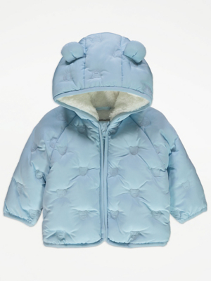 Light Blue Embroidered Bear Padded Coat | Baby | George at ASDA