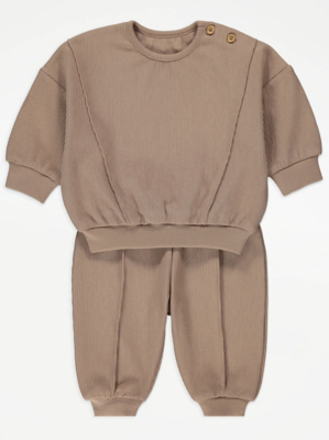Light Brown Ribbed Sweatshirt and Joggers Outfit | Baby | George at ASDA