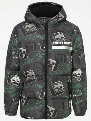 Minecraft Charcoal Slogan Padded Coat | Kids | George at ASDA