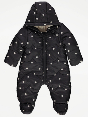 Black Spotty Wave Padded Snowsuit | Baby | George at ASDA