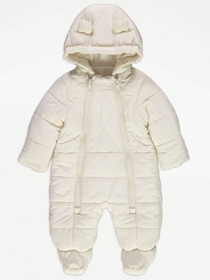 Cream 3D Ears Double Zip Fasten Padded Snowsuit | Baby | George at ASDA
