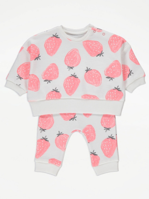 White Strawberry Sweatshirt and Joggers Outfit | Baby | George at ASDA