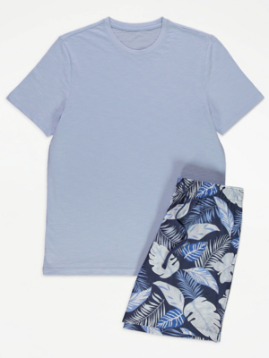 Blue Leaf Print Short Pyjamas | Men | George at ASDA