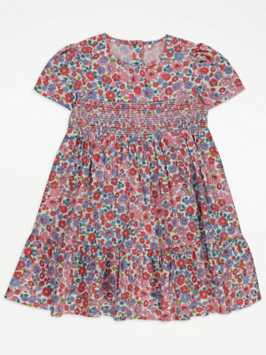 Red Ditsy Floral Woven Shirred Dress | Kids | George at ASDA
