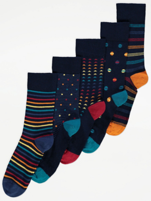 Navy Bright Stripe Ankle Socks 5 Pack | Men | George at ASDA