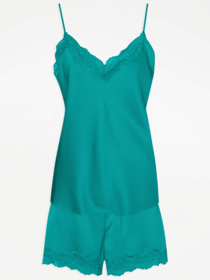 Teal Satin Lace Cami Short Pyjamas | Lingerie | George at ASDA