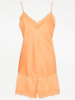 Orange Satin Lace Cami Short Pyjamas | Lingerie | George at ASDA