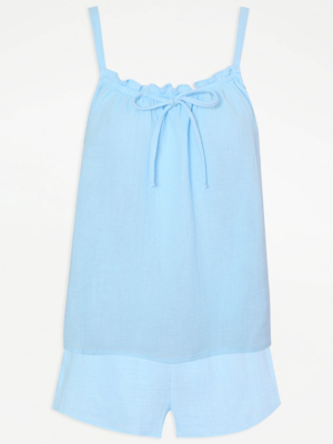 Light Blue Double Cloth Cami Short Pyjamas | Lingerie | George at ASDA