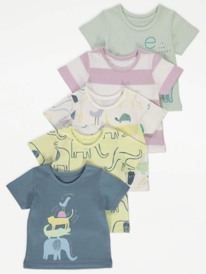 Animal and Stripe T-Shirts 5 Pack | Baby | George at ASDA