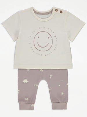 Cream Smiley Face T-Shirt and Trousers Outfit | Baby | George at ASDA