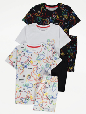 White Retro Gaming Short Pyjamas 3 Pack | Kids | George at ASDA