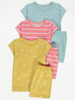 Spotty Stripe Short Pyjamas 3 Pack | Kids | George at ASDA