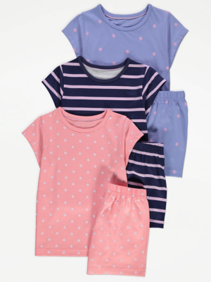 Spotty Stripe Short Pyjamas 3 Pack | Kids | George at ASDA